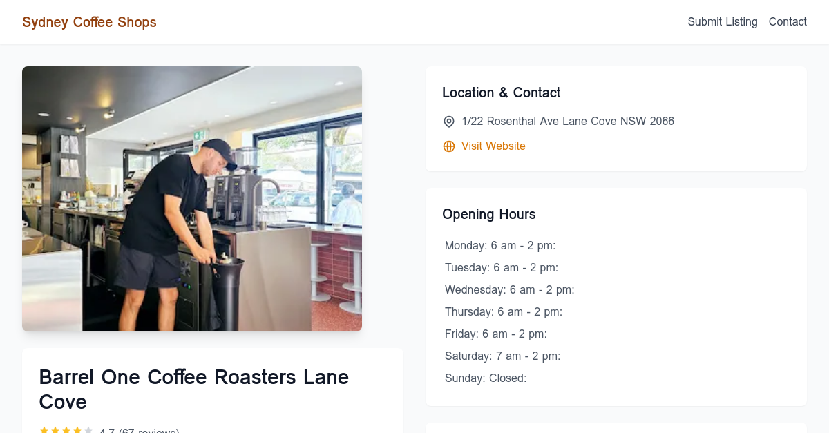 Barrel One Coffee Roasters Lane Cove - Coffee Shop in Lane Cove